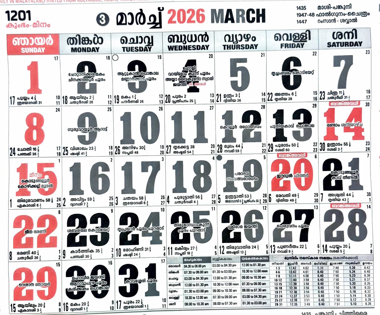 Malayalam Calendar 2026 March - മലയാളം കലണ്ടർ 2026 മാർച്ച് Free PDF ...